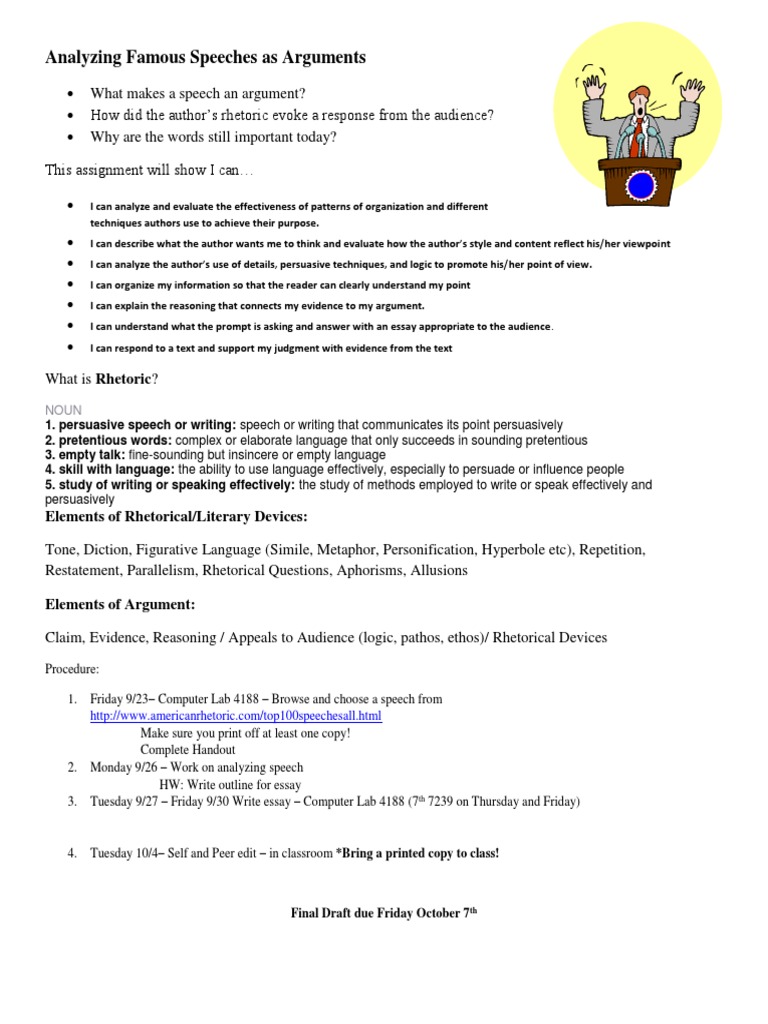Analyzing Famous Speeches As Arguments: Elements of Rhetorical/Literary ...