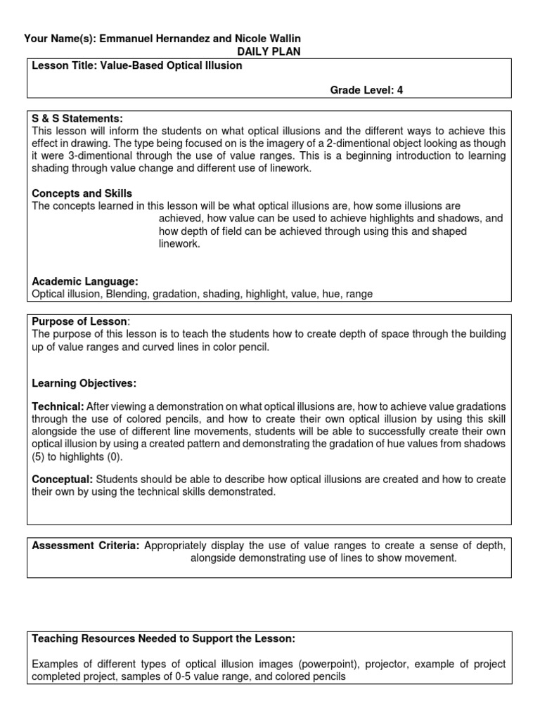 Value-Based Optical Illusion Lesson Plan Hernandez-Wallin | PDF ...