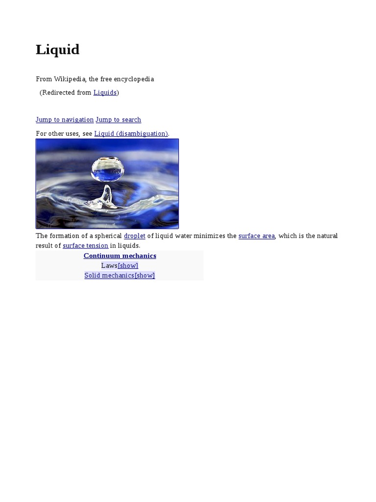 Liquid: From Wikipedia, The Free Encyclopedia (Redirected From) | PDF ...