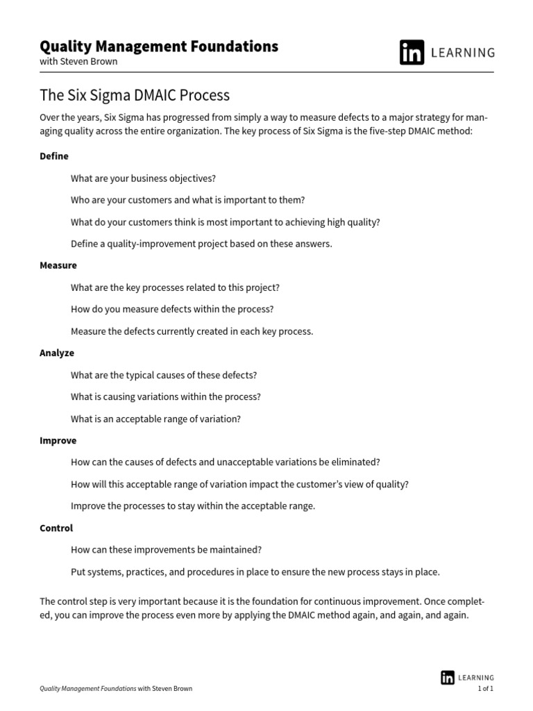 Six Sigma DMAIC Process Explained | PDF