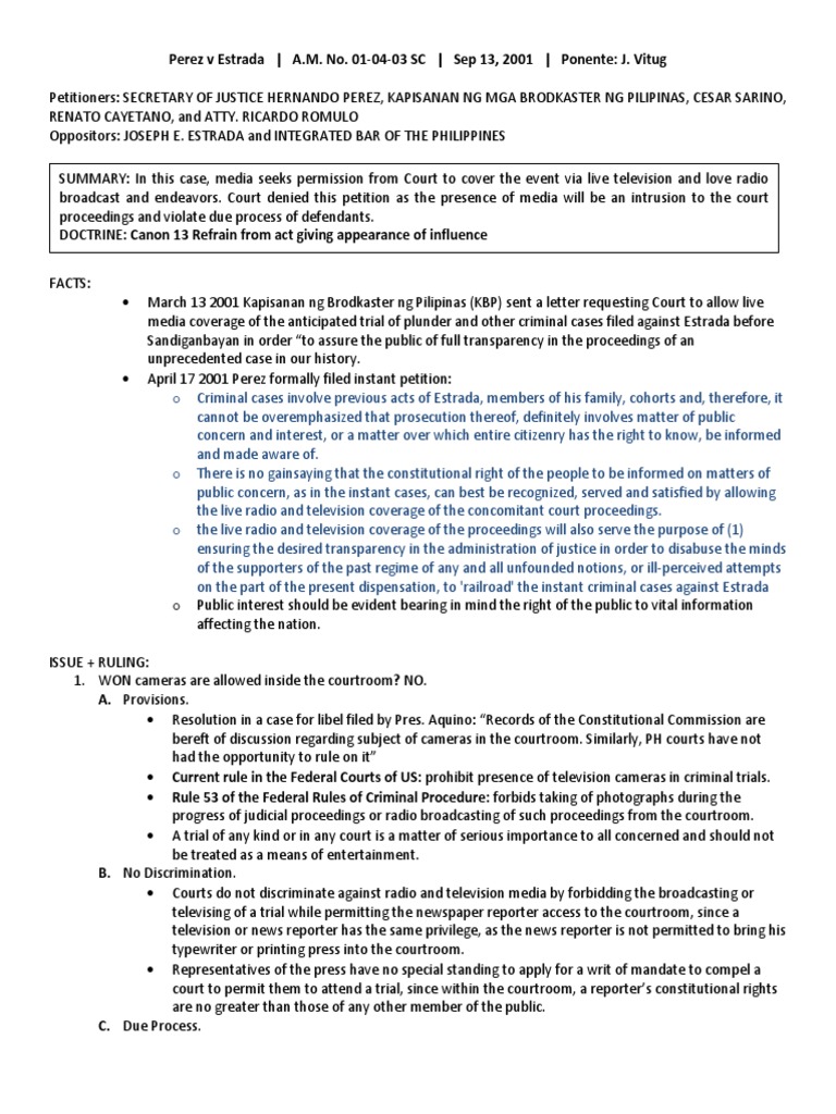 Perez V Estrada (2001) | PDF | Courtroom | Constitutional Law