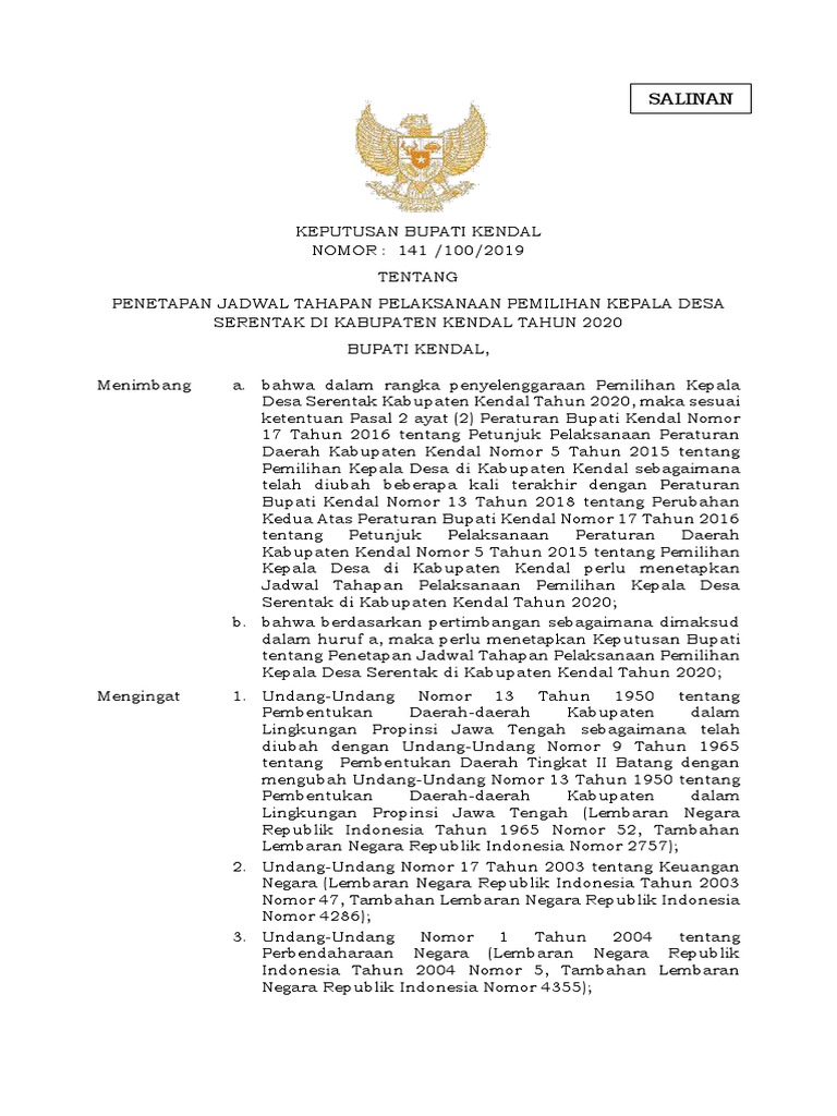 Salinan SK Jadwal Pilkades 2020 PDF | PDF