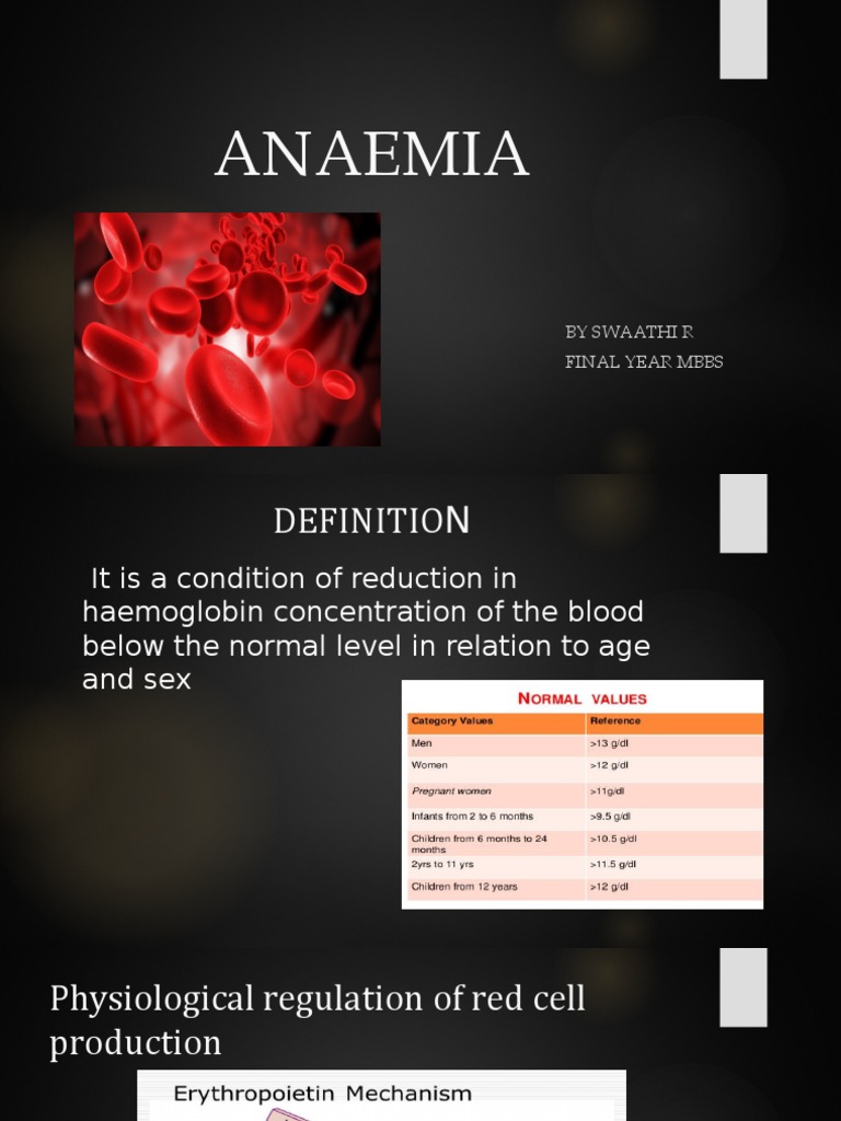 Anaemia: by Swaathi R Final Year Mbbs | PDF | Anemia | Tissue (Biology)
