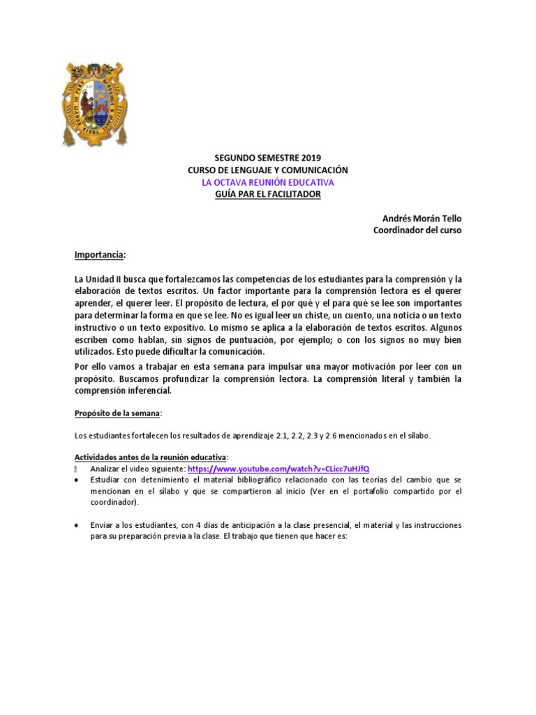 Guía para la Octava Reunión Educativa | PDF | Comprensión lectora ...