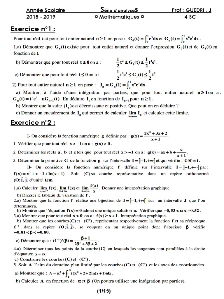 Problèmes Analyses Bac 2019 | PDF