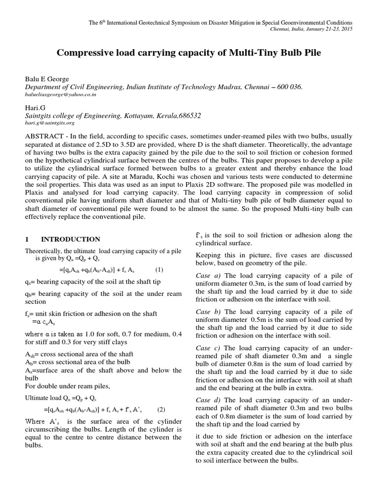 Compressive Load Carrying Capacity of Multi-Tiny Bulb Pile | PDF | Deep ...