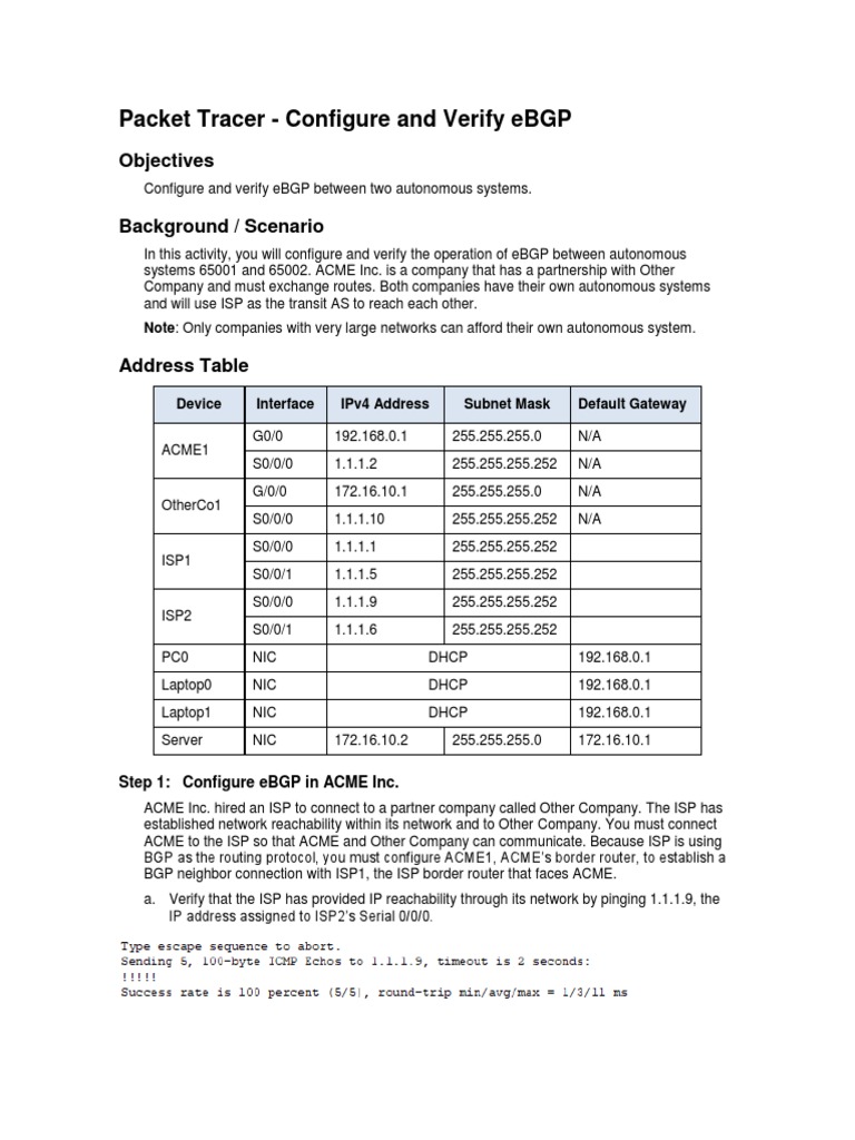 eBGP Configuration and Verification Guide | PDF | Router (Computing) | Internet Standards