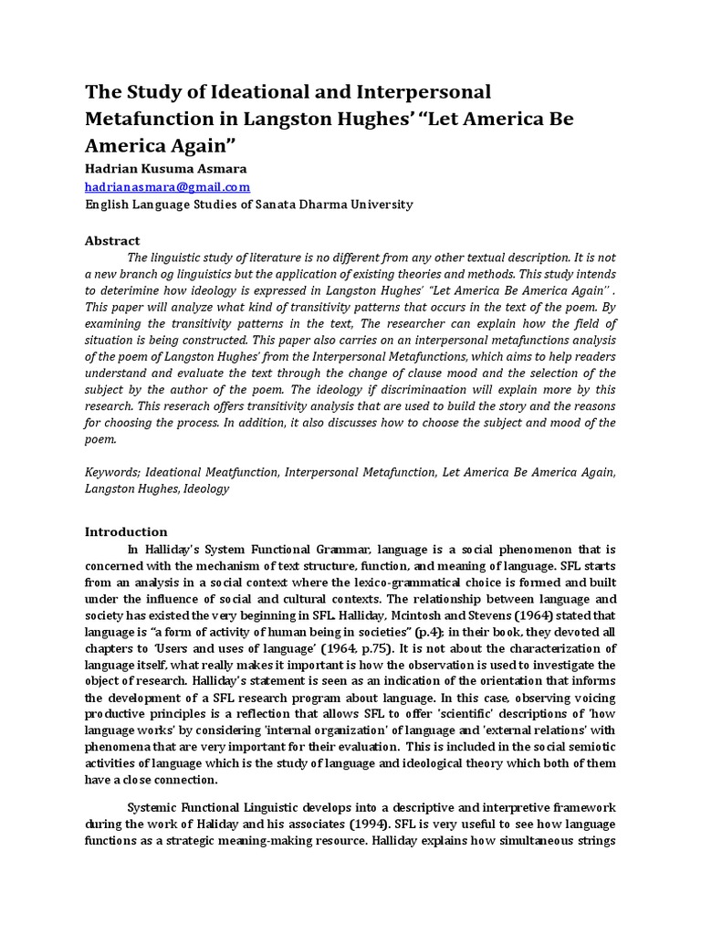 The Study of Ideational and Interpersonal Metafunction in Langston ...