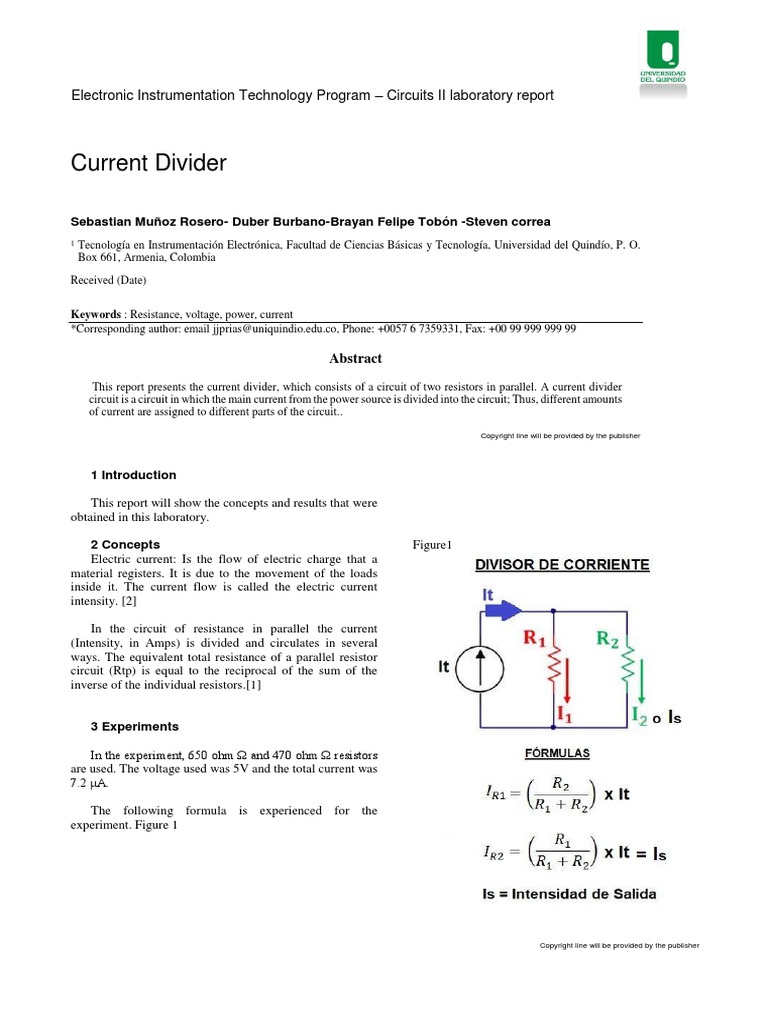 Current Divider: Electronic Instrumentation Technology Program ...