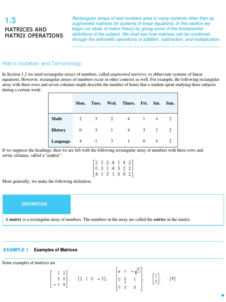 Matrices and Matrix Operations | PDF | Matrix (Mathematics) | Operator ...