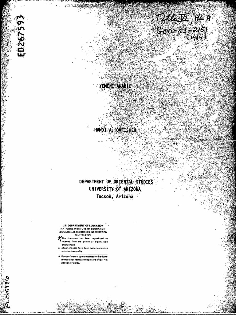 Yemeni Arabic I PDF | PDF
