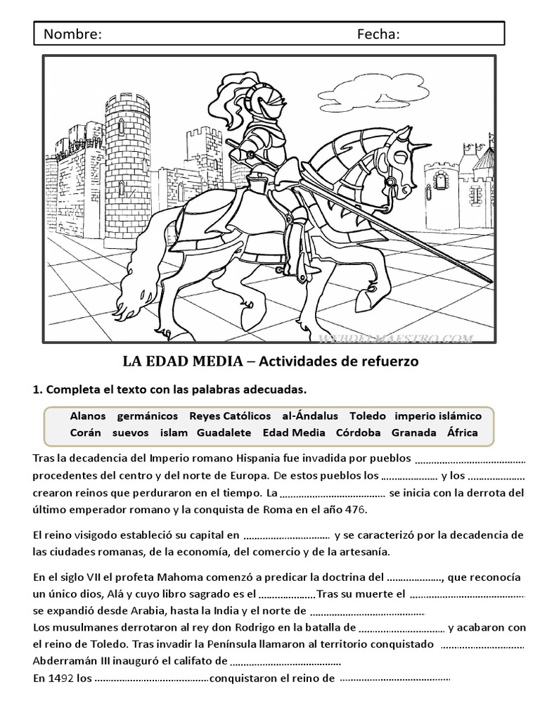 Actividades de Refuerzo Sobre La Edad Media Con Soluciones | Al Andalus ...