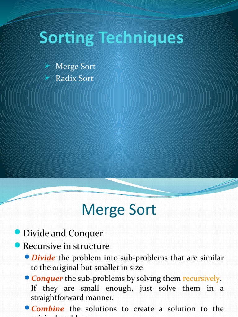 Sorting Techniques: Merge Sort Radix Sort | PDF | Mathematical Logic | Discrete Mathematics