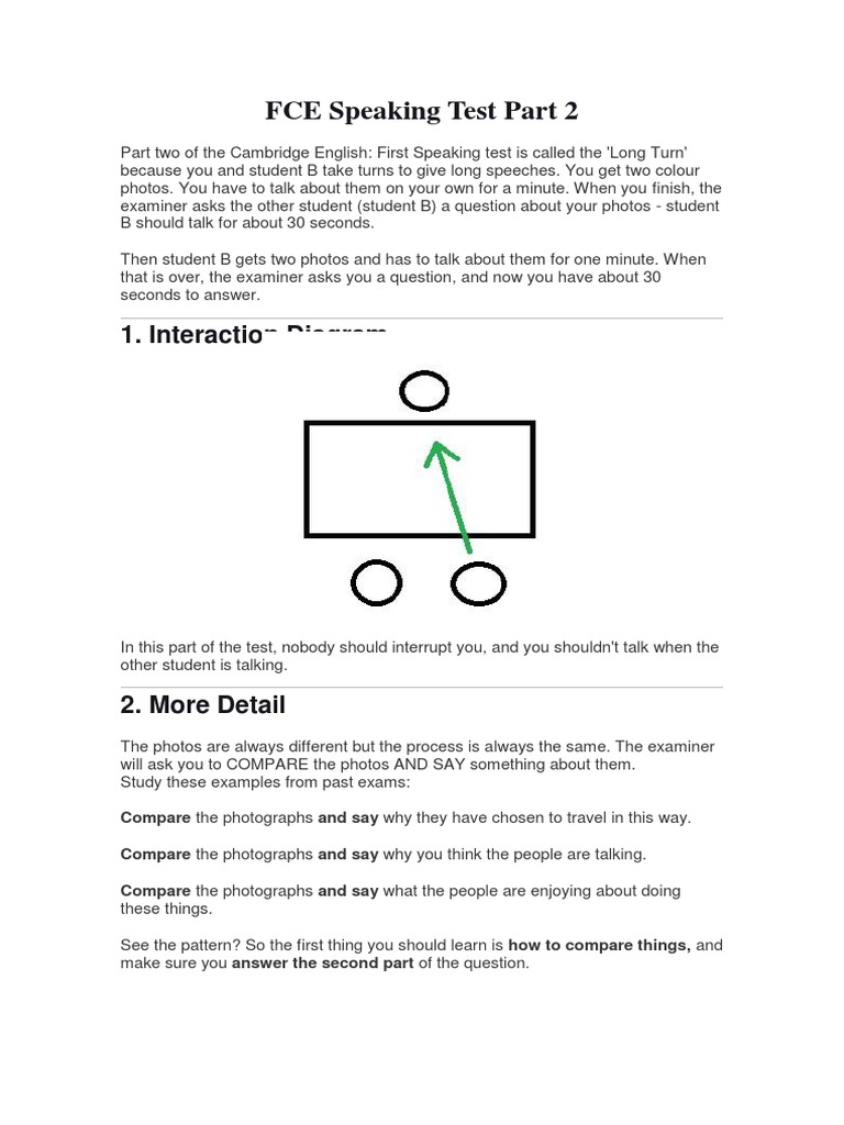 FCE Speaking Test Part 2: 1. Interaction Diagram | PDF