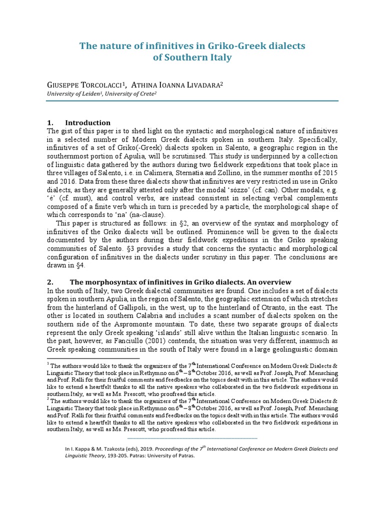 The Nature of Infinitives in Griko-Greek PDF | PDF | Modal Logic ...
