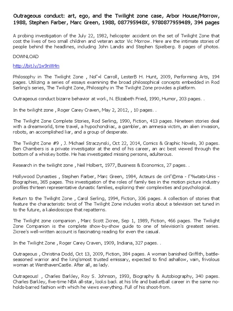 Outrageous Conduct Art Ego and The Twilight Zone Case | PDF