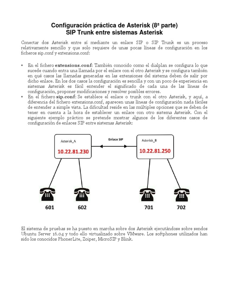 Configuración Práctica de Asterisk (8 Parte) SIP Trunk Entre Sistemas Asterisk | PDF | Voz sobre ...