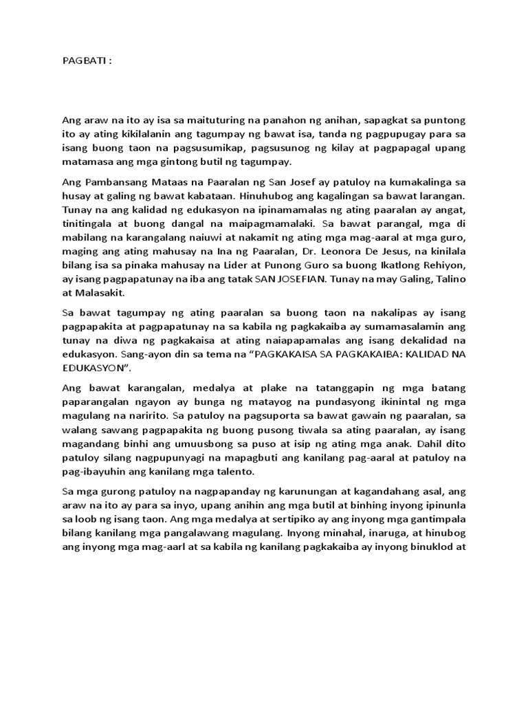 Sample Speech For Prepared Speech | PDF