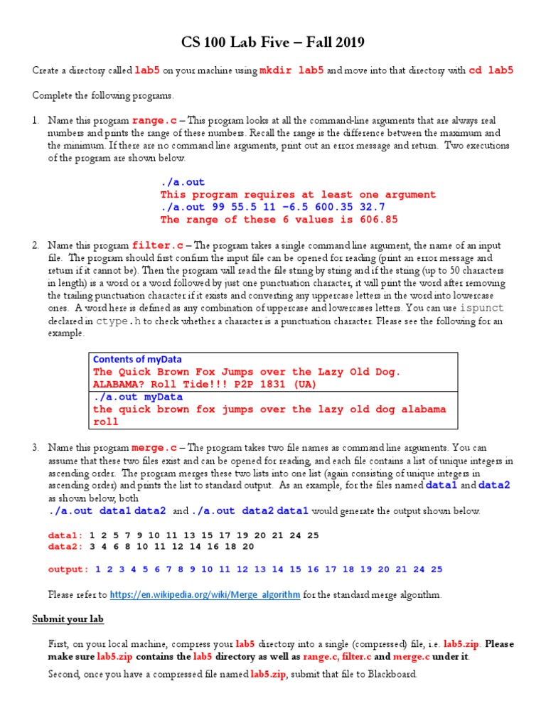 CS 100 Lab Five - Fall 2019: ./a.out ./a.out 99 55.5 11 - 6.5 600.35 32.7 | PDF | Zip (File ...