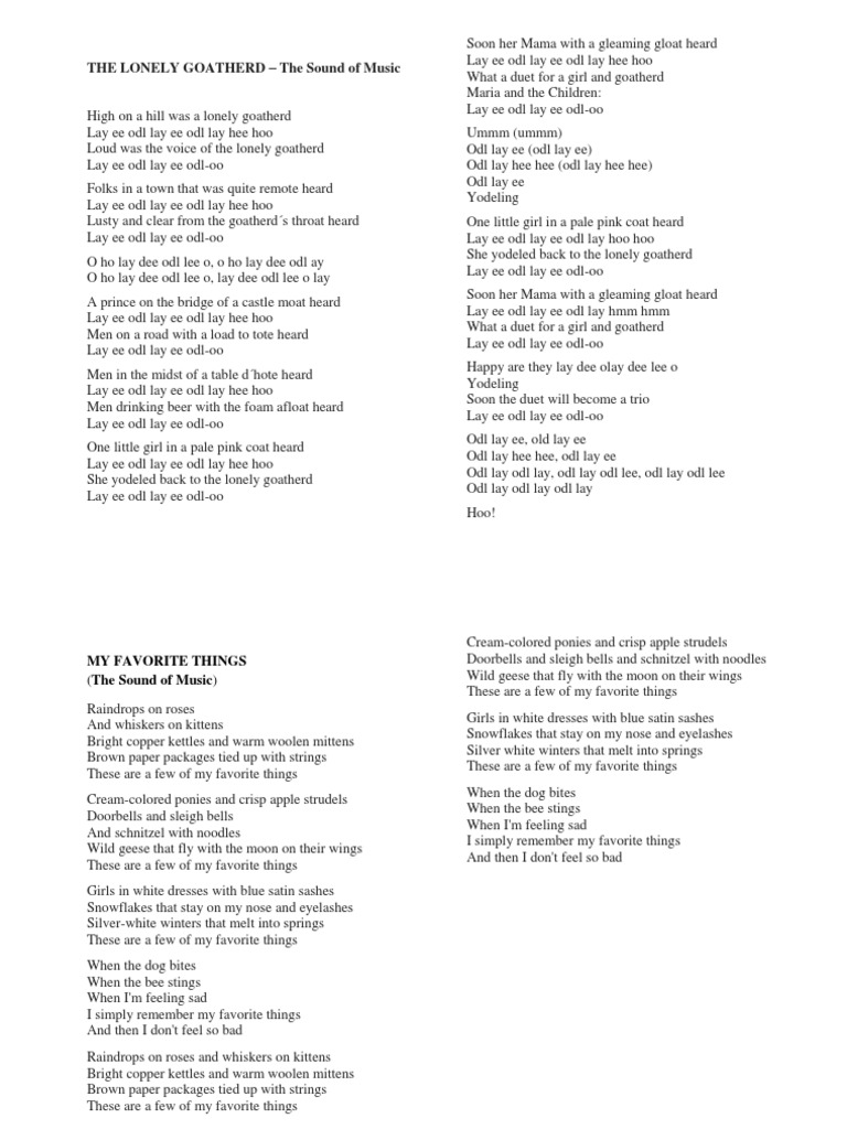 Songs Lyrics - Sound of Music | PDF | Performing Arts | Songs