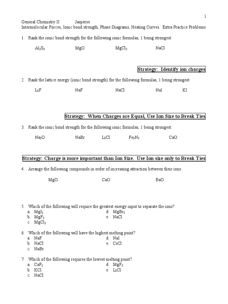 Intermolecular Forces and Phase Diagrams Practice | PDF | Chemical ...