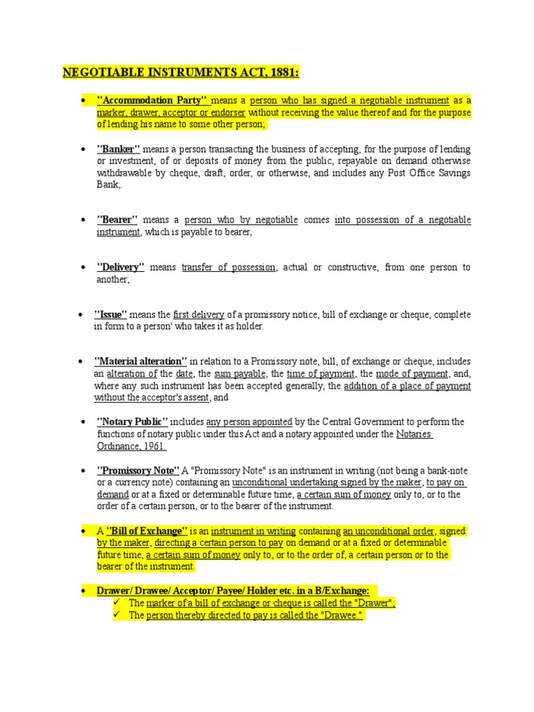 Negotiable Instruments Act, 1881 | PDF | Negotiable Instrument | Promissory Note