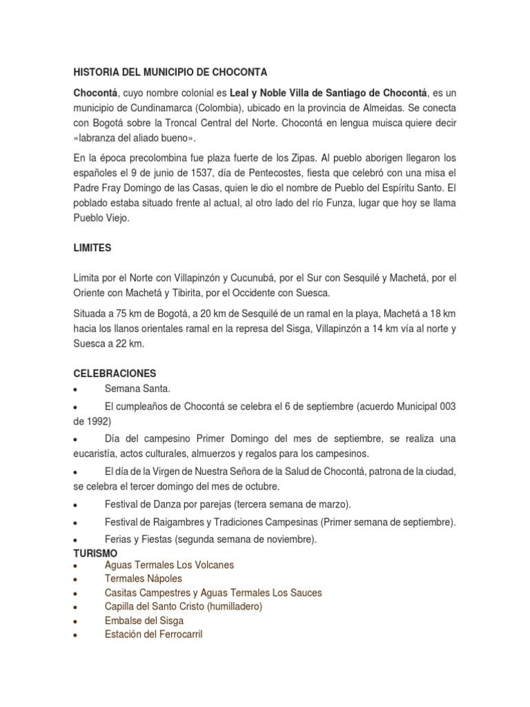 Historia Del Municipio de Choconta | PDF