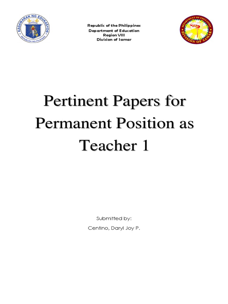 Pertinent Papers For Permanent Position As Teacher 1 | PDF