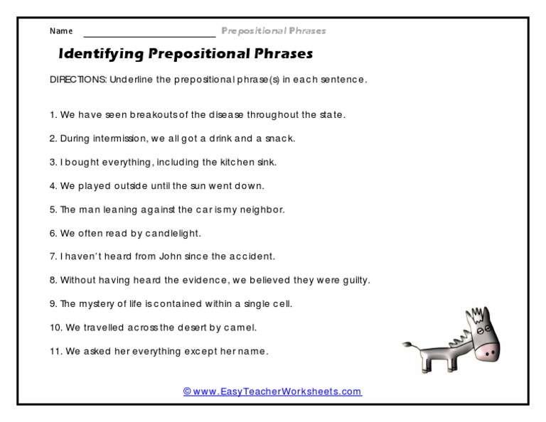 Identifying Prepositional Phrases | PDF