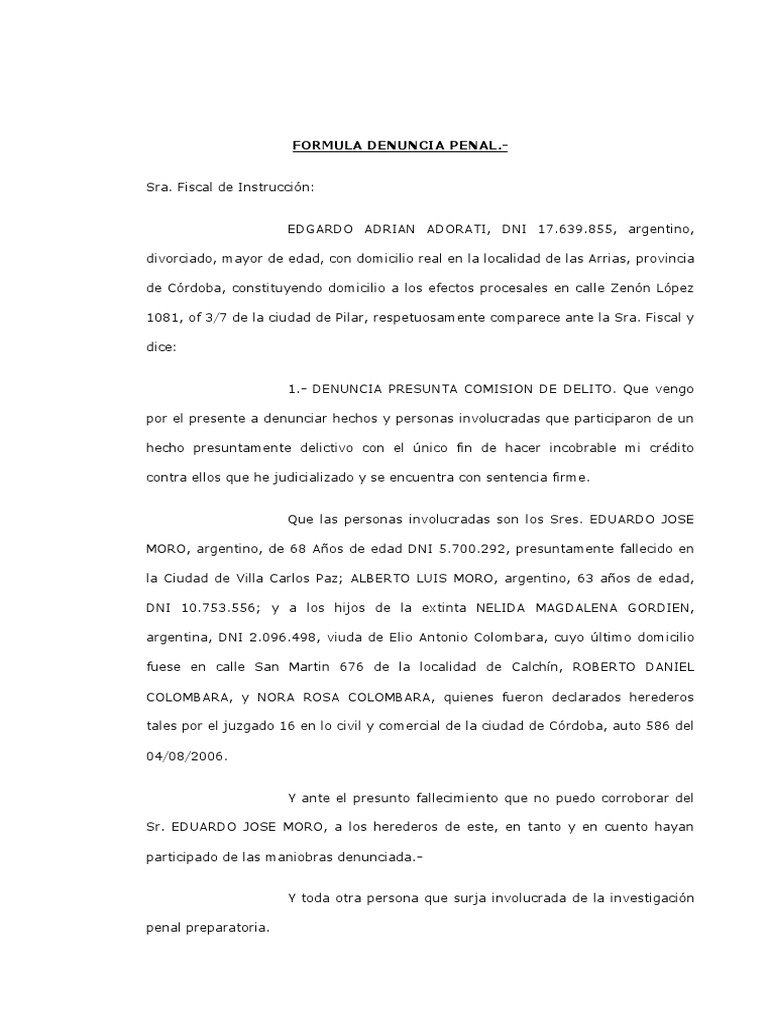 Formula Denuncia Penal | PDF | Ley Pública | Conceptos legales