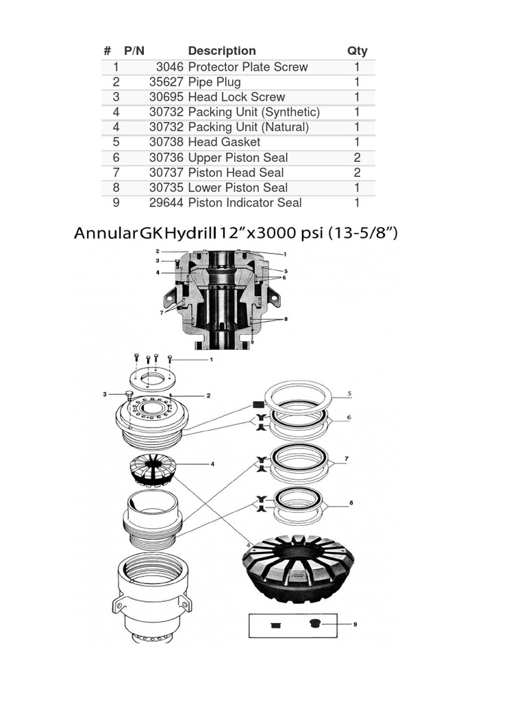 Hydril Annular BOP Parts List | PDF