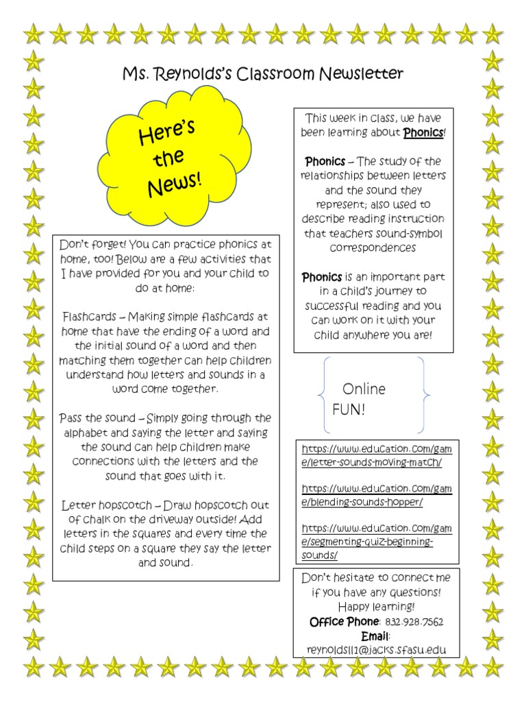 Ms. Reynolds's Classroom Newsletter | PDF | Phonics | Education Theory