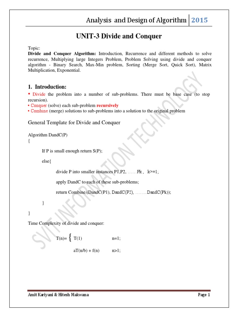 Unit 3 For ADA | PDF | Mathematical Analysis | Algorithms