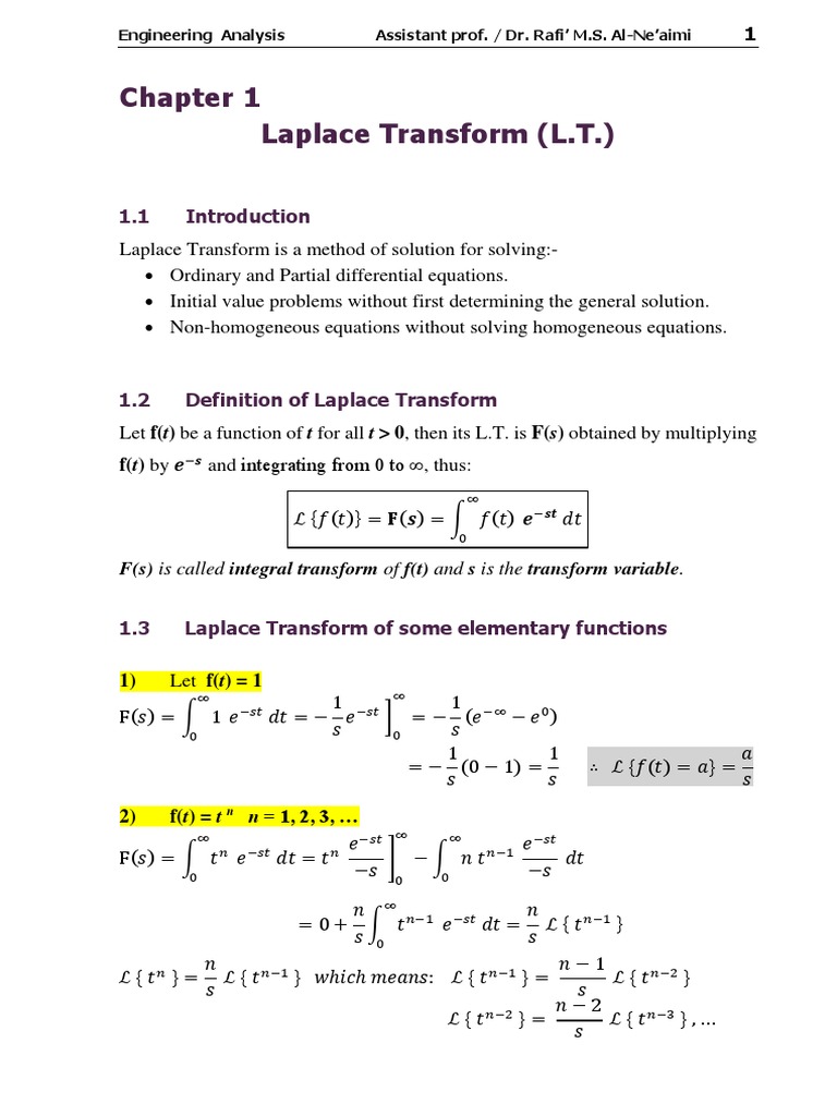 Ch1 - Laplace Transform L.T. - 26 Pgs PDF | PDF | Laplace Transform ...