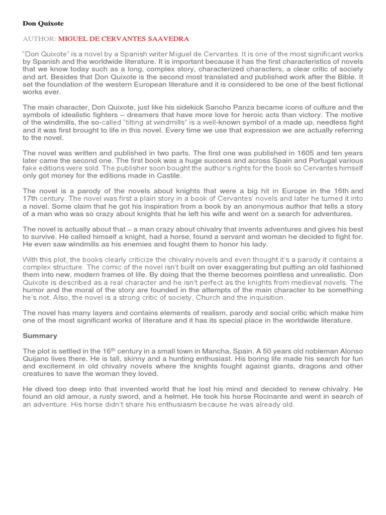 Don Quixote: A Madman's Quest for Justice and Adventure Parodies the ...