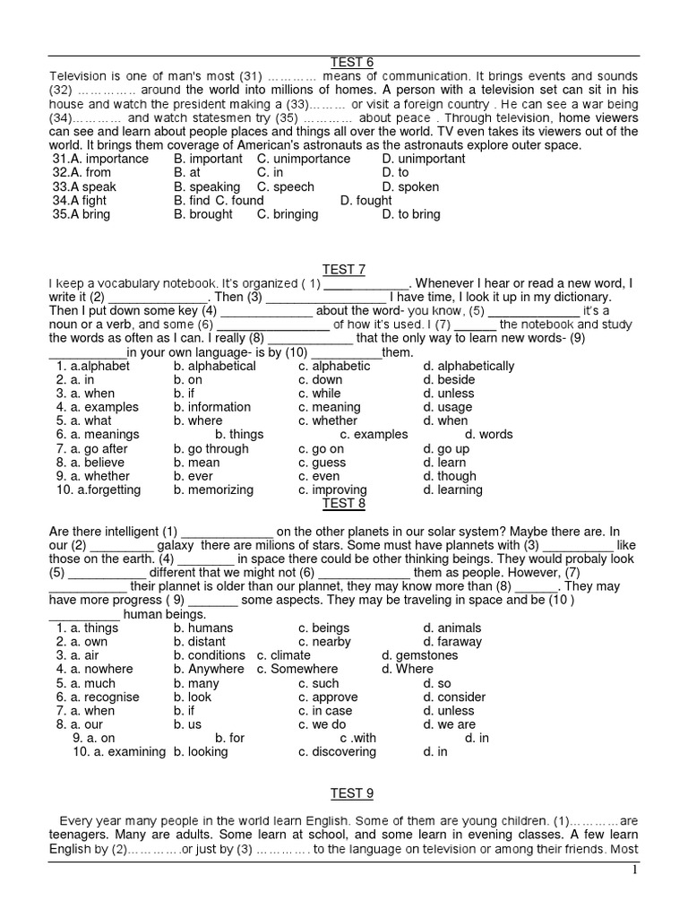 Cloze Tests | PDF | Email Spam | Air Pollution