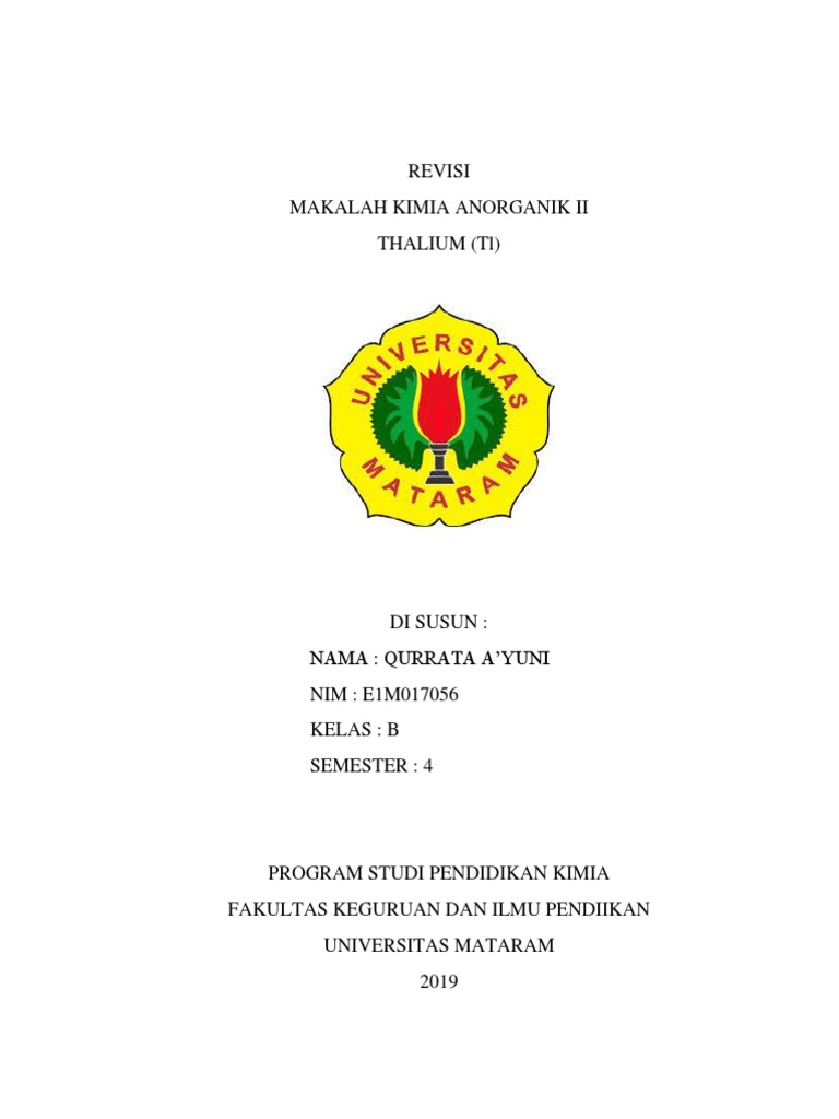 Kegunaan dan Sifat Unsur Talium (Tl) | PDF