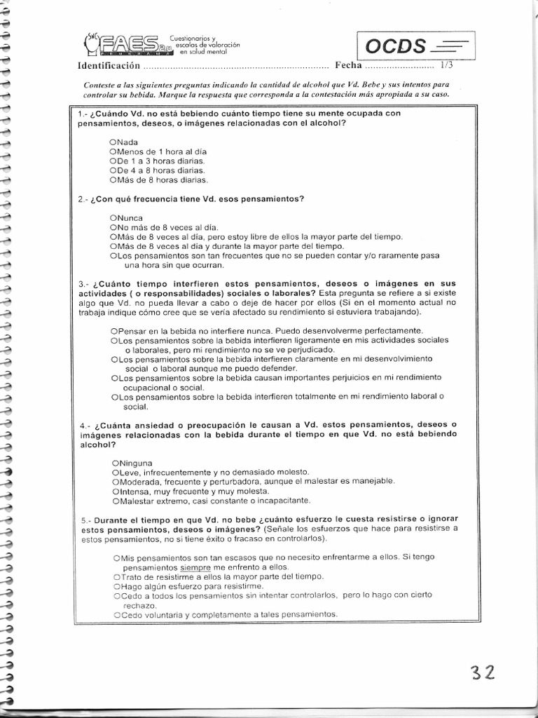 Cuestionario de Consumo de Alcohol | PDF | Psicologia POSITIVA ...