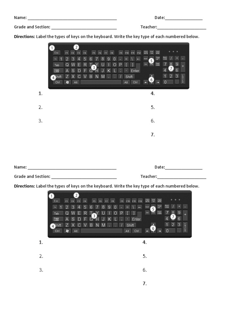 Directions: Label The Types of Keys On The Keyboard. Write The Key Type ...