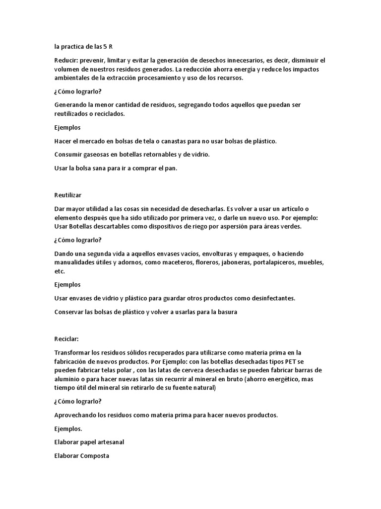 La Practica de Las 5 R | PDF | El plastico | Residuos