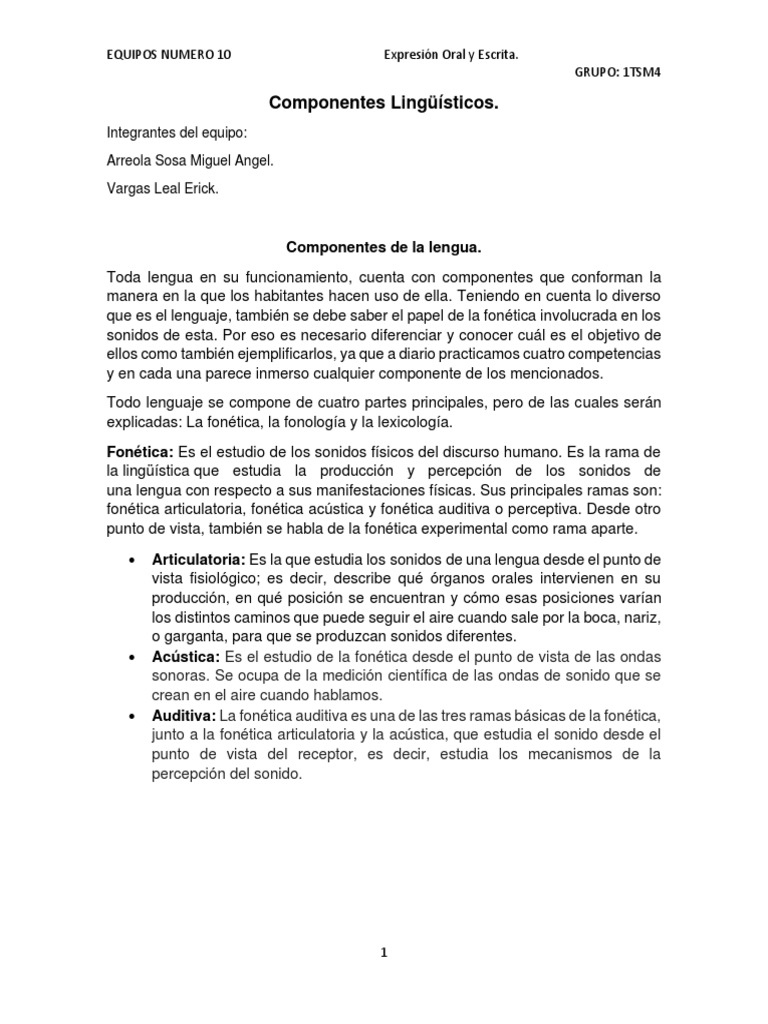Componentes Lingüísticos y Fonética | PDF | Fonética | Fonología