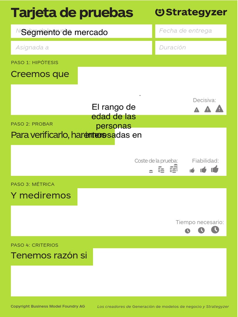 Tarjeta de Pruebas Strategyzer | PDF