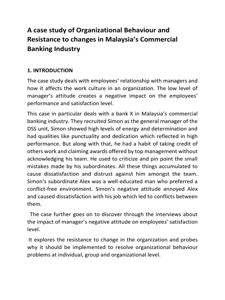 OB Case Study Analysis | PDF | Job Satisfaction | Change Management