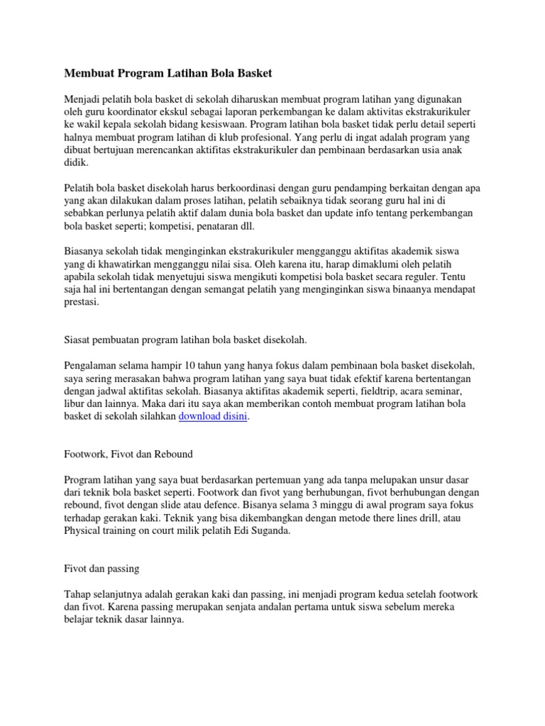 Program Latihan Basket Sekolah | PDF