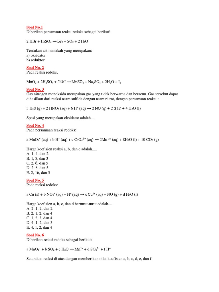 Soal Penyetaraan Redoks | PDF