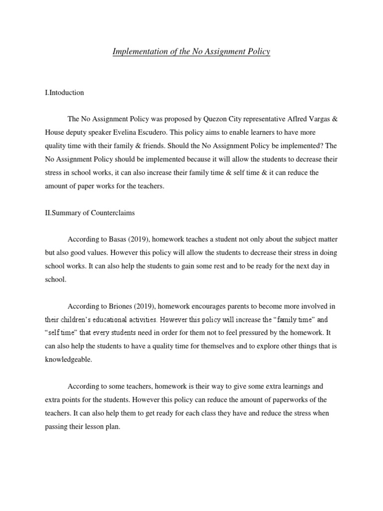 Implementation of The No Assignment Policy | PDF