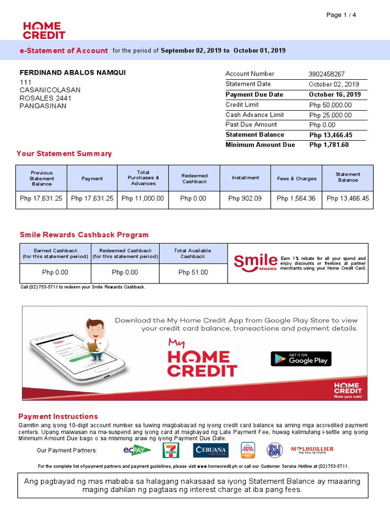 Home Credit Credit Card Statement Sample | PDF | Credit Card ...