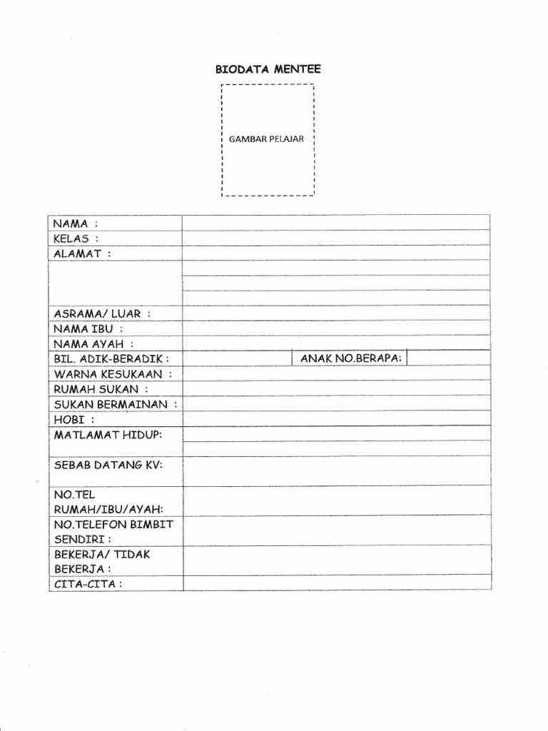 Borang Biodata Mentee | PDF