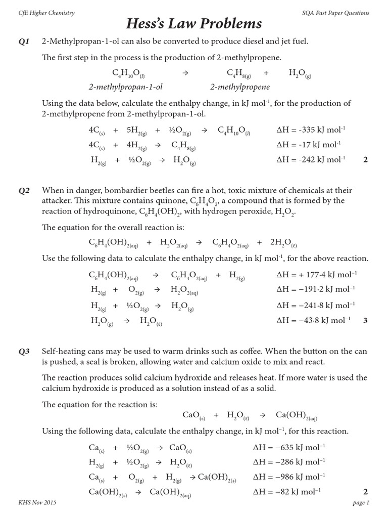 SQA-Hess's Law Questions | PDF | Hydrogen Peroxide | Industrial Gases
