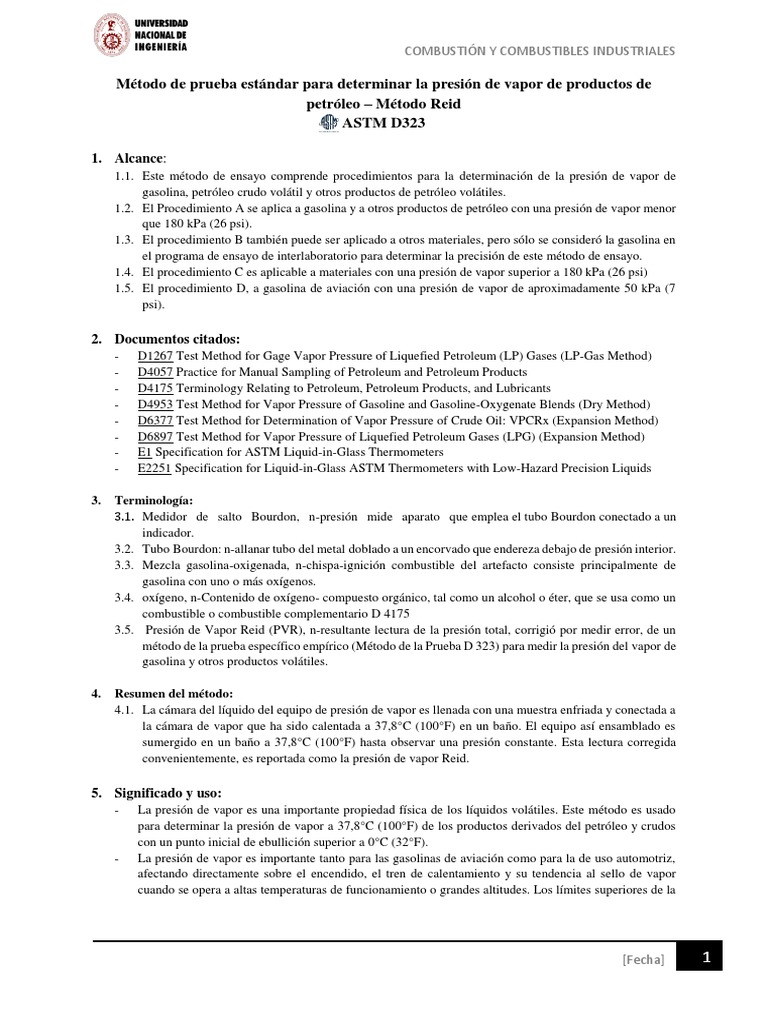 Presión de Vapor en Combustibles ASTM D323 | PDF | Presión | Refinería ...